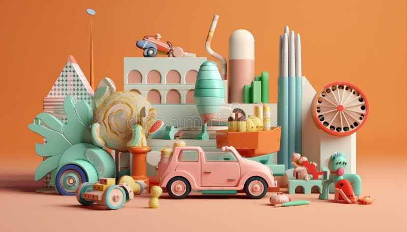 A Set of Toys and Objects that are Sitting on the Background, in the ...