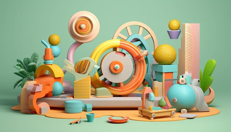 A Set of Toys and Objects that are Sitting on the Background, in the ...