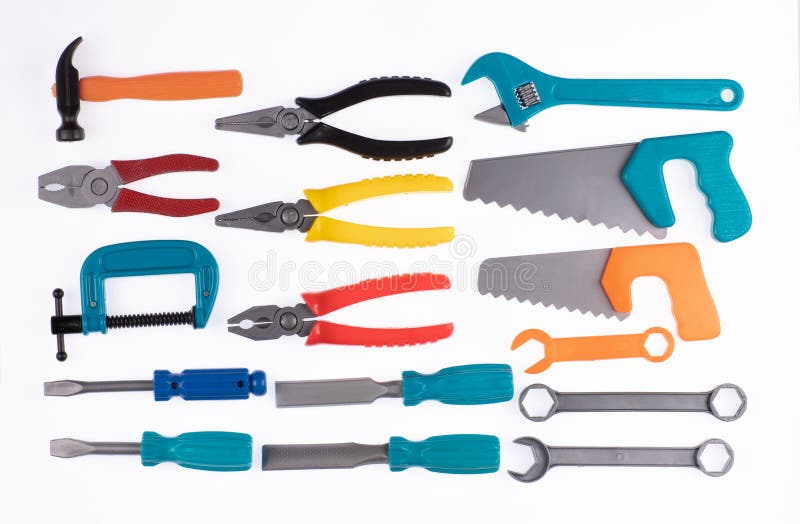 Set of Toys Plastic Working Tool Isolated on White Stock Image - Image ...
