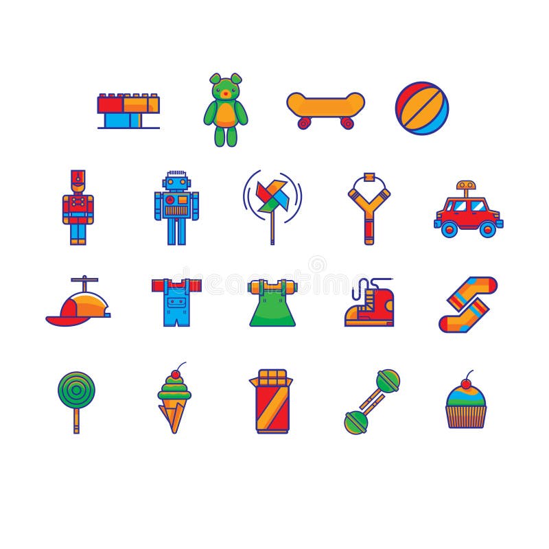 Set of Toys and Snack Icons. Vector Illustration Decorative Design ...