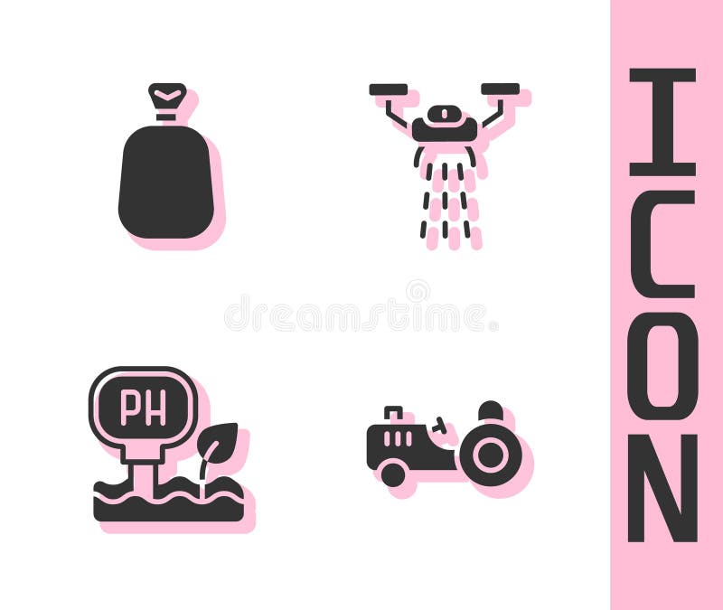 Set Tractor, Full Sack, Soil Ph Testing and Smart Farm with Drone Icon ...