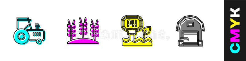 Set Tractor, Wheat, Soil Ph Testing and Farm House Icon. Vector Stock ...
