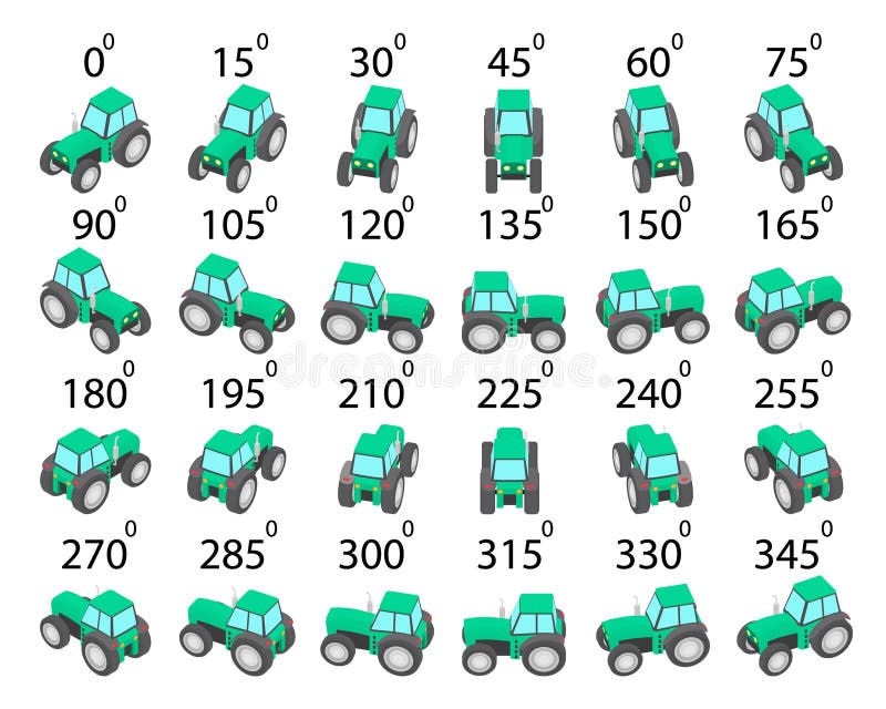 A Set of 24 Tractors from Different Angles. Stock Vector - Illustration ...