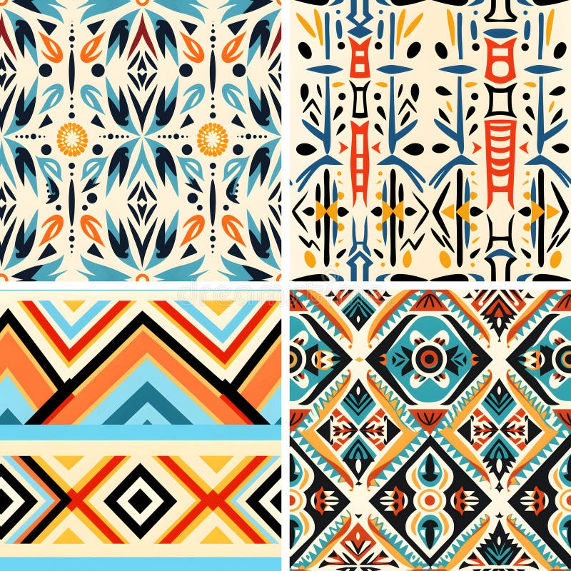 Set of Traditional African Senegal Seamless Pattern Stock Illustration ...