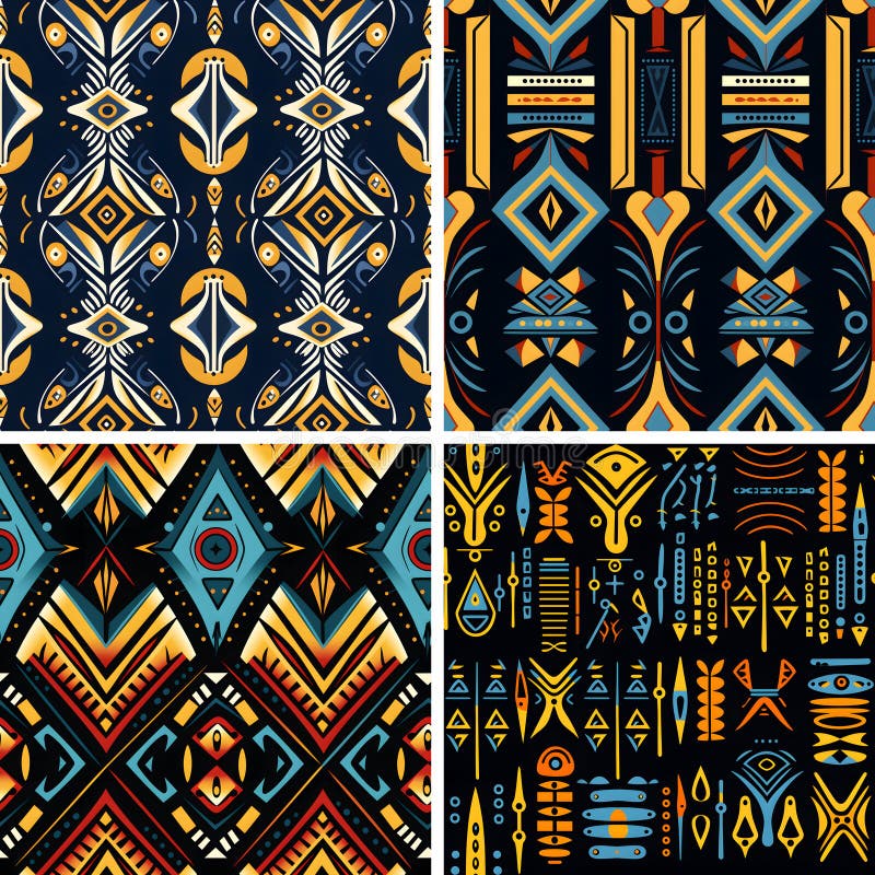 Set of Traditional African Senegal Seamless Pattern Stock Illustration ...
