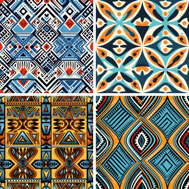 Set of Traditional African Senegal Seamless Pattern Stock Illustration ...