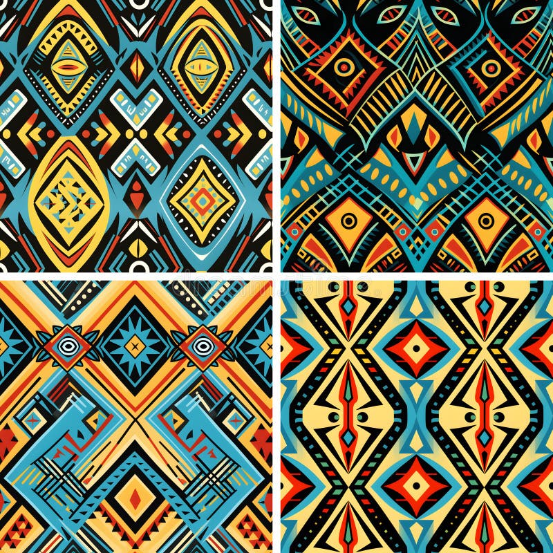 Set of Traditional African Senegal Seamless Pattern Stock Illustration ...
