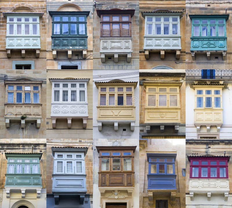 Set of Traditional Balcony Window from Malta Stock Image - Image of ...
