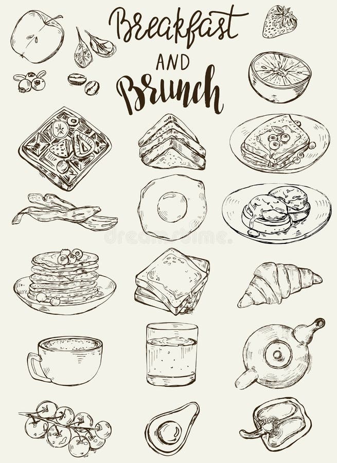 Set of Traditional Breakfast Dishes, Bakery and Drinks. Stock Vector ...
