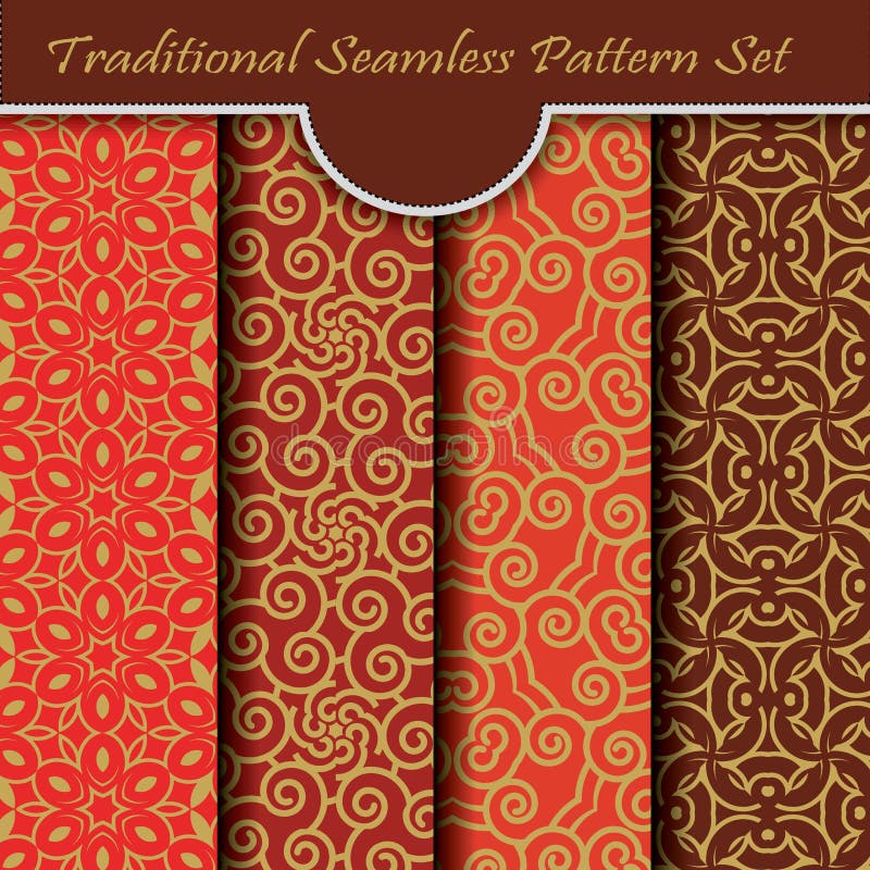 Set of Traditional Flourish Seamless Pattern Stock Vector ...