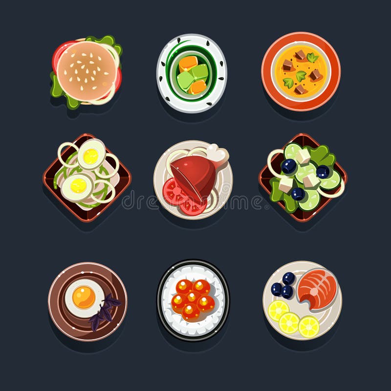 Set of Traditional Food Icons Stock Illustration - Illustration of dish ...