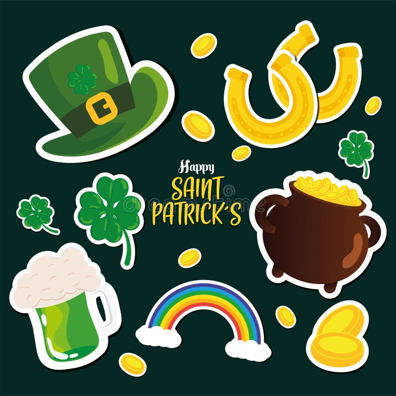Set of Traditional Icons Happy Saint Patrick Day Poster Vector Stock ...