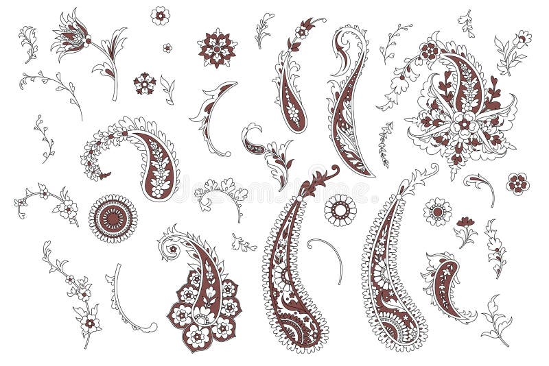 Set of Traditional Indian Paisley Stock Vector - Illustration of ...