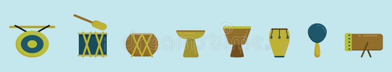 Set of Traditional Percussion Cartoon Icon Design Template with Various ...