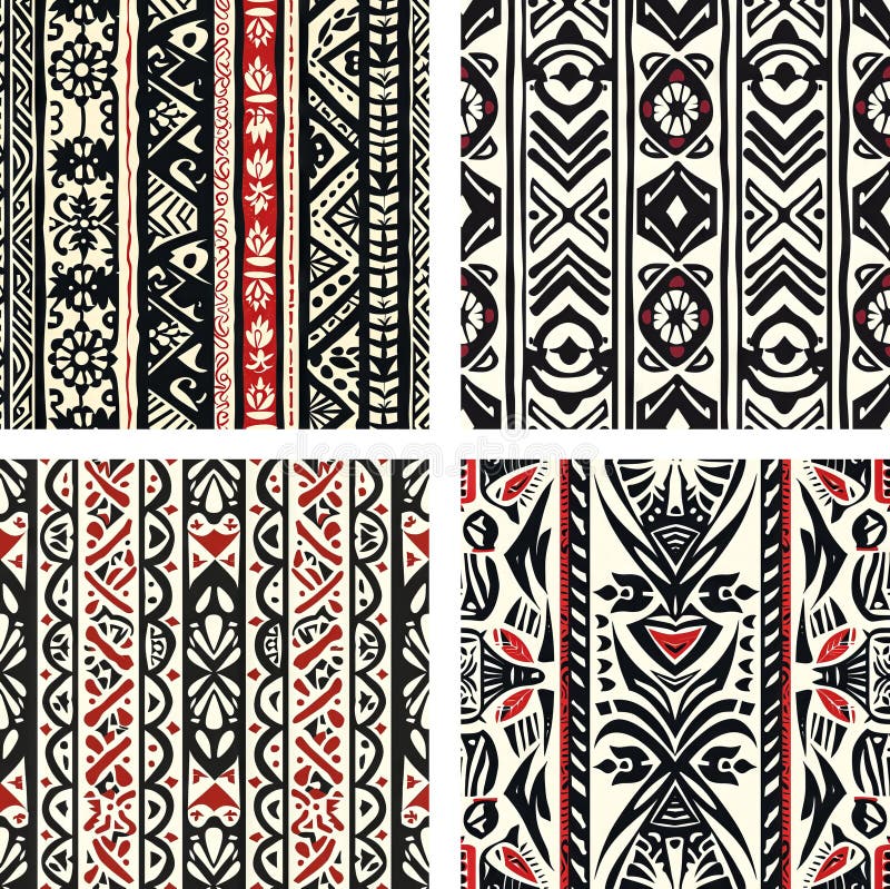 Set of Traditional Polynesian Seamless Pattern Stock Image - Image of ...