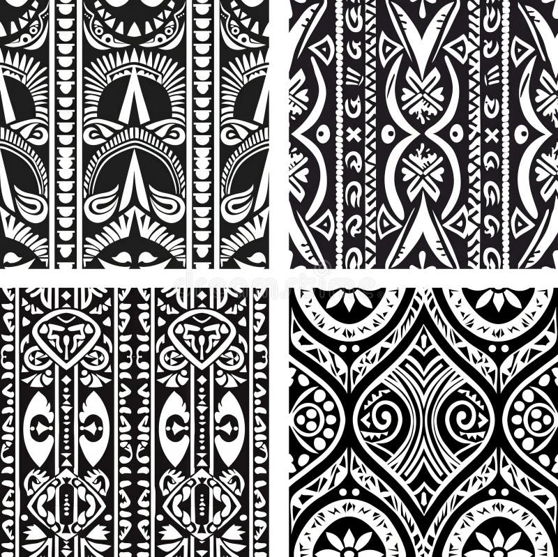 Set of Traditional Polynesian Seamless Pattern Stock Photo - Image of ...