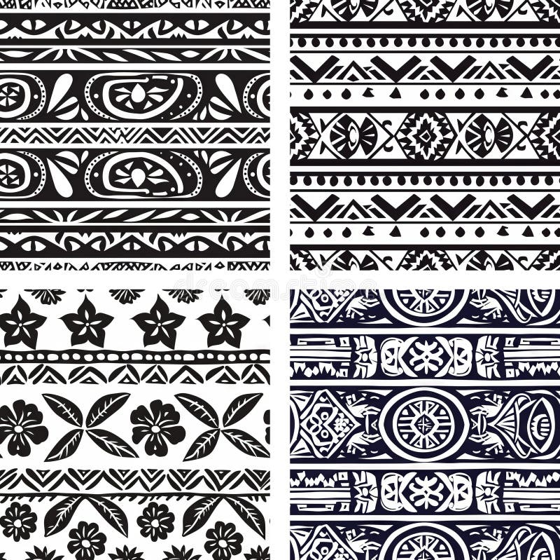 Set of Traditional Polynesian Seamless Pattern Stock Image - Image of ...
