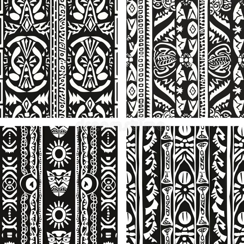 Set of Traditional Polynesian Seamless Pattern Stock Image - Image of ...