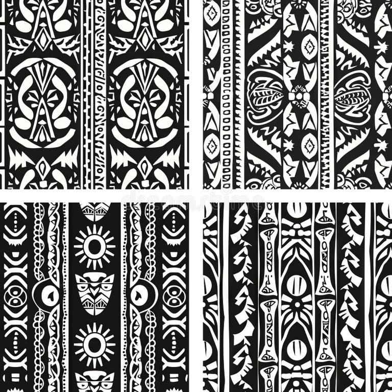 Set of Traditional Polynesian Seamless Pattern Stock Image - Image of ...