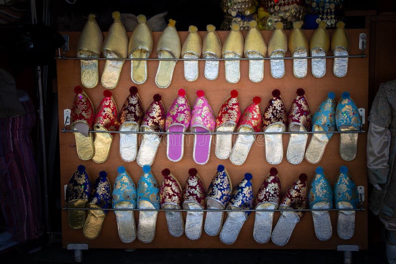 Set of Traditional Turkish Hand Made Slippers in Bazaar Stock Photo ...
