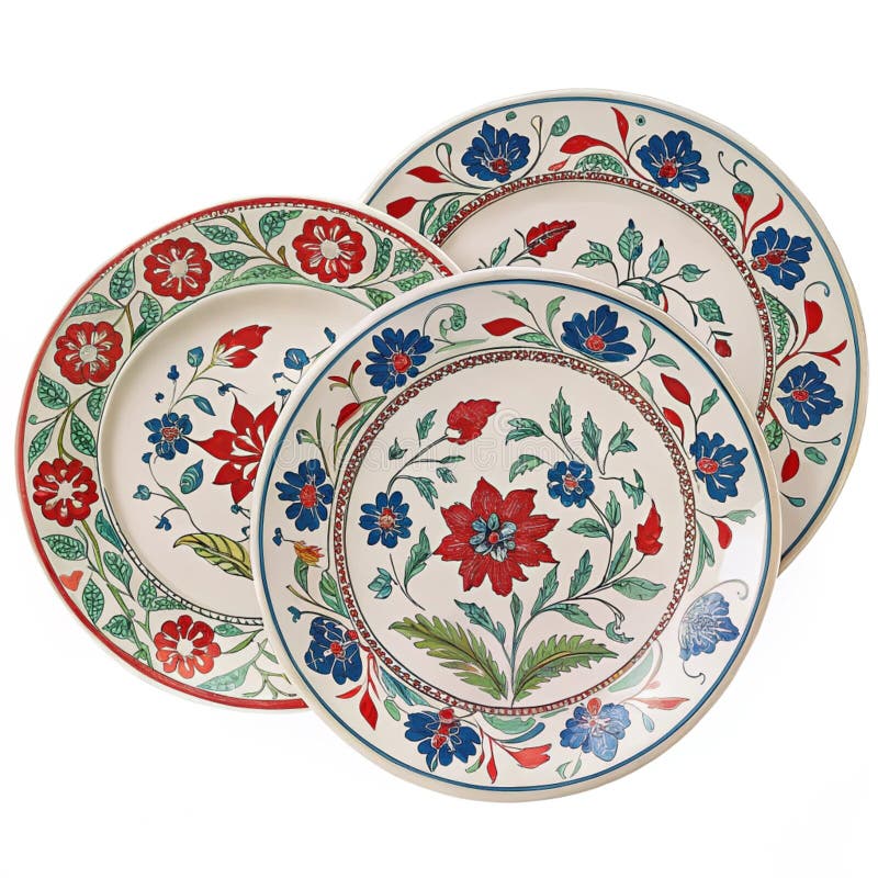 Set of Turkish Plates with a Colorful Floral Pattern Isolated on White ...