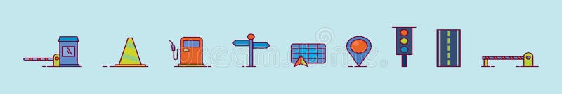 Set of Traffic Cartoon Icon Design Template with Various Models. Vector ...