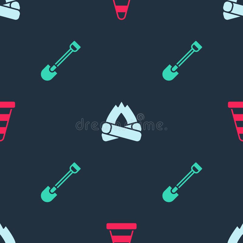 Set Traffic Cone, Campfire and Fire Shovel on Seamless Pattern. Vector ...