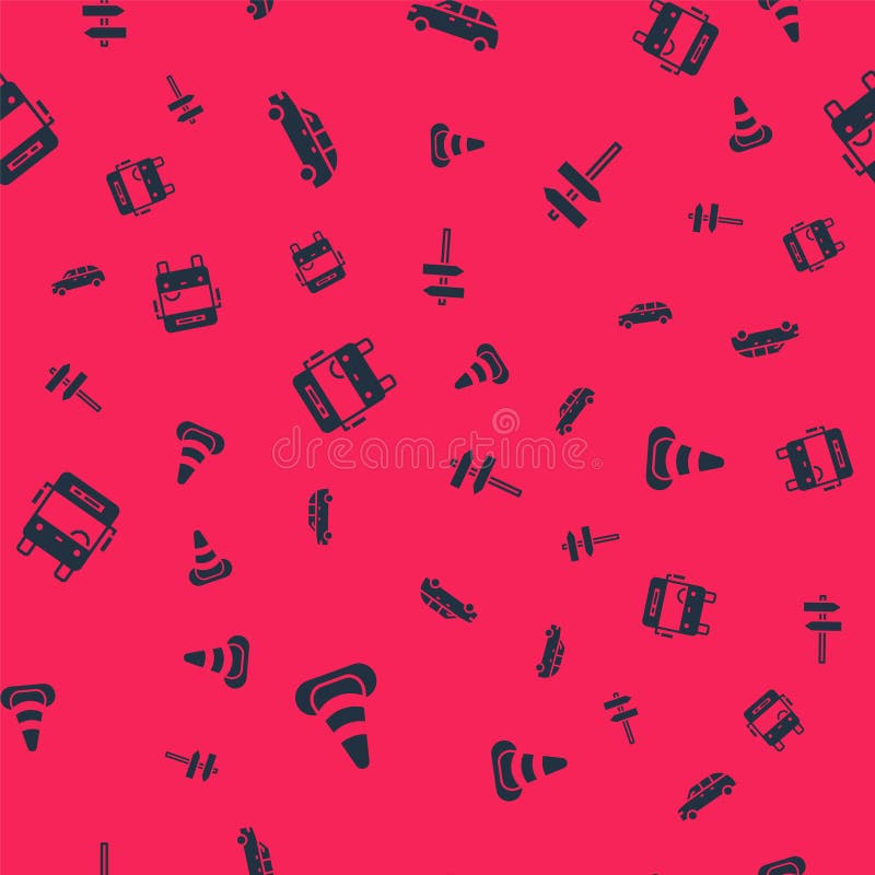 Set Traffic Cone, Hatchback Car, Bus and Road Traffic Signpost on ...