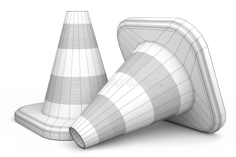 Set of Traffic Cones for Under Construction Road Work on White ...