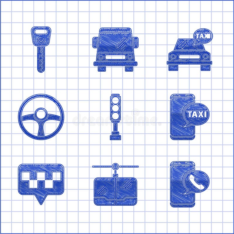 Set Traffic Light, Cable Car, Taxi Call Telephone Service, Map Pointer ...