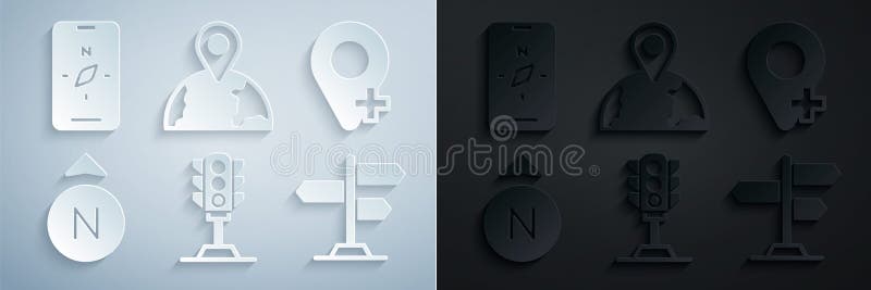 Set Traffic Light, Location, Compass, Road Traffic Sign, the Globe and ...
