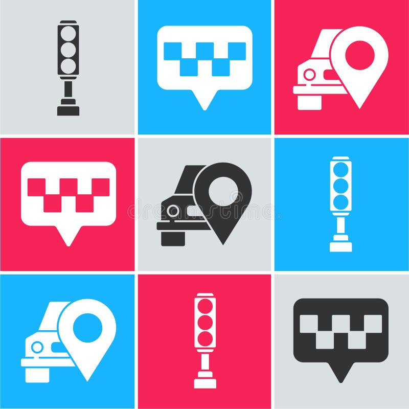 Set Traffic Light, Map Pointer with Taxi and Map Pointer with Taxi Icon ...