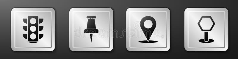 Set Traffic Light, Push Pin, Location and Road Traffic Sign Icon ...