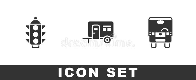 Set Traffic Light, Rv Camping Trailer and Bus Icon. Vector Stock Vector ...