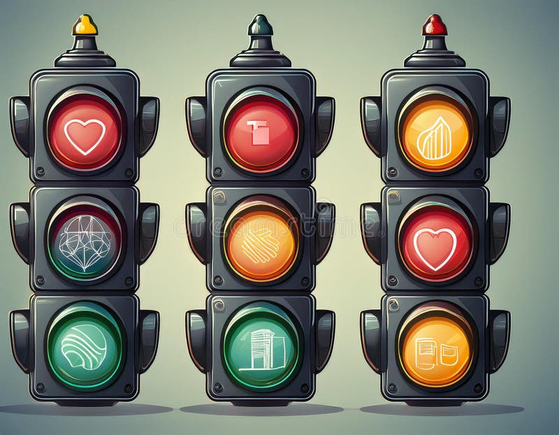 A Set of Traffic Lights with Icons Representing Social Media Functions ...
