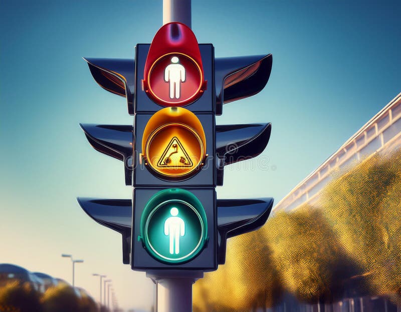 A Set of Traffic Lights with Icons Representing Social Media Functions ...