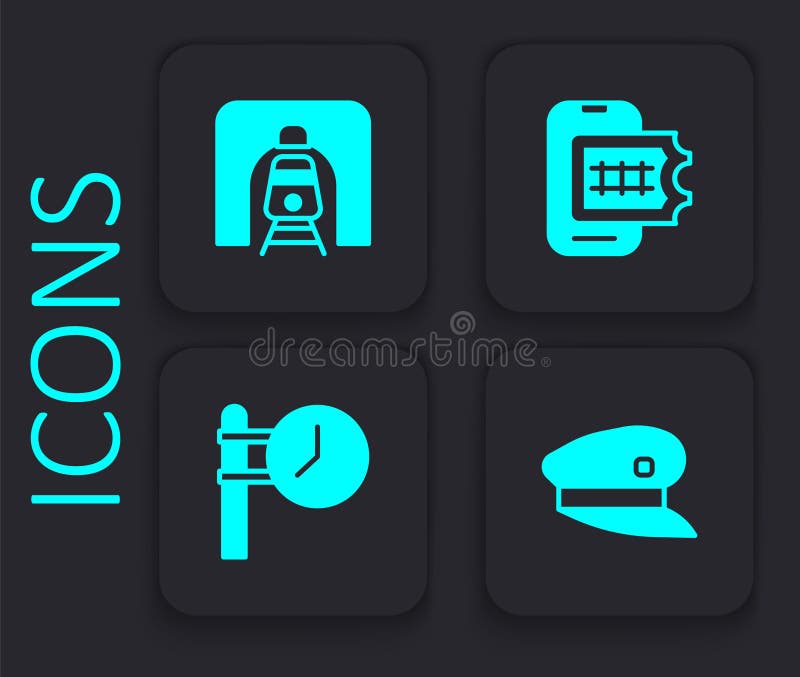 Set Train Driver Hat, Railway Tunnel, Online Ticket Booking and Station ...