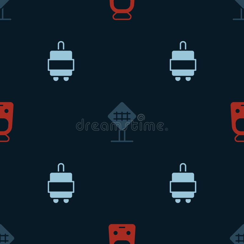 Set Train and Railway, Railroad Crossing and Suitcase on Seamless ...