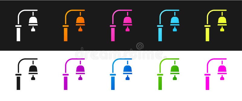 Set Train Station Bell Icon Isolated on Black and White Background ...