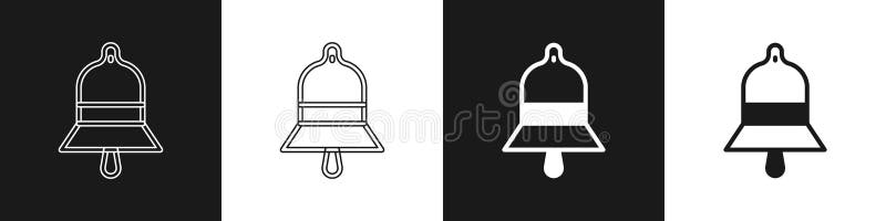 Set Train Station Bell Icon Isolated on Black and White Background ...