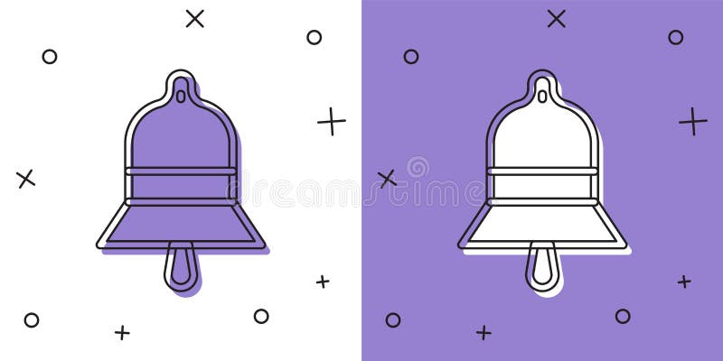 Set Train Station Bell Icon Isolated on White and Purple Background ...