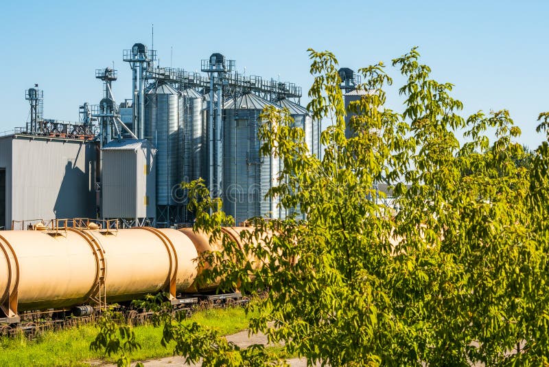 Set of Train Tanks Next To Plant for Grain Processing Stock Image ...