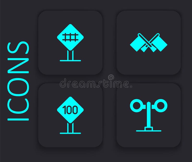 Set Train Traffic Light, Railroad Crossing, Flag and Speed Limit Sign ...