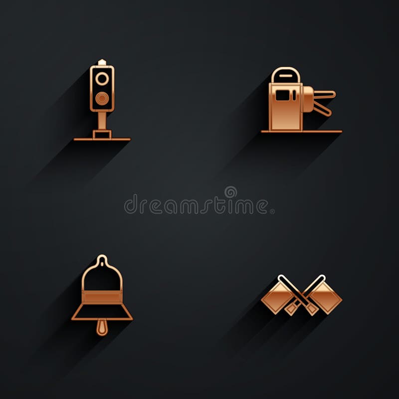 Set Train Traffic Light, Turnstile, Station Bell and Flag Icon with ...