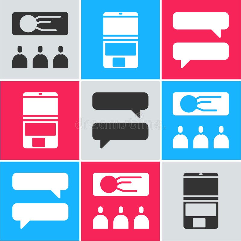 Set Training, Presentation, Laptop and Speech Bubble Chat Icon. Vector ...