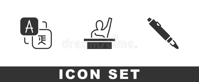 Set Translator, Male Kid Raising Hand and Marker Pen Icon. Vector Stock ...