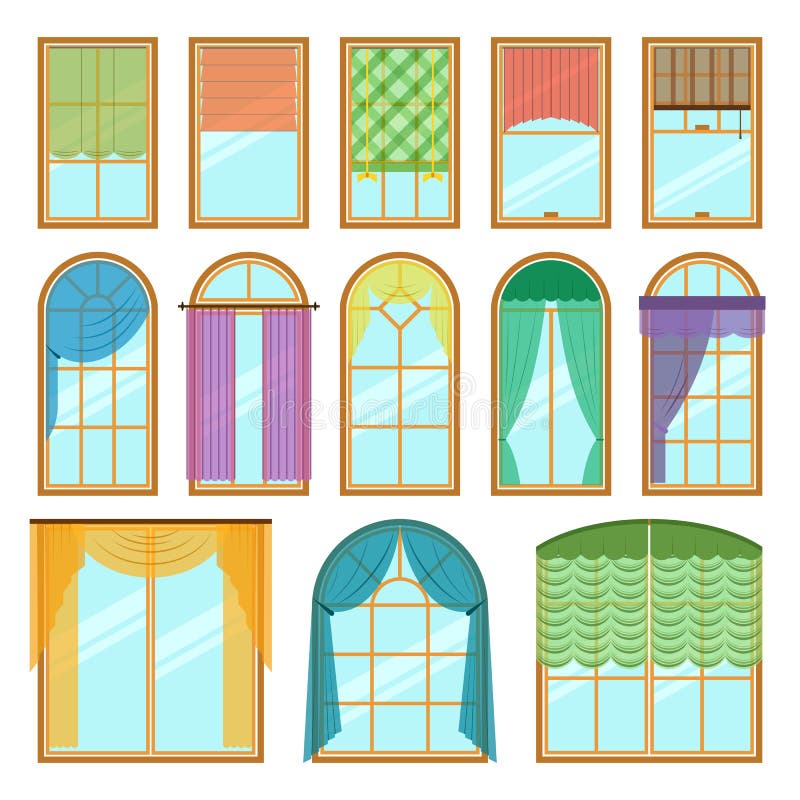 Set of Vector Curtains Different Forms in Flat Style. Waving Hanging ...