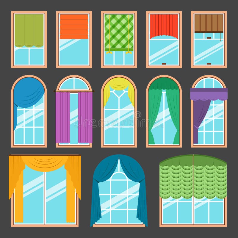 Set Of Vector Curtains Different Forms In Flat Style. Waving Hanging ...