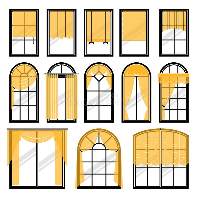 Set of Vector Curtains Different Forms in Flat Style. Waving Hanging ...