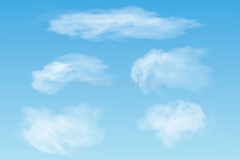 Set of Transparent Different Clouds Isolated on Blue Background. Real ...